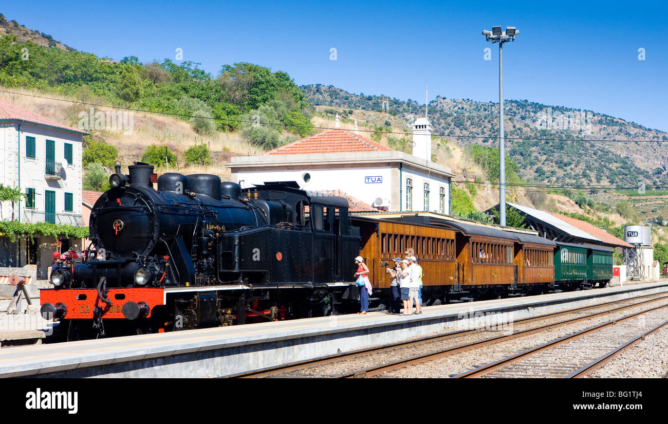 steam train at railway station of Tua, Douro Valley, Portugal Stock ...