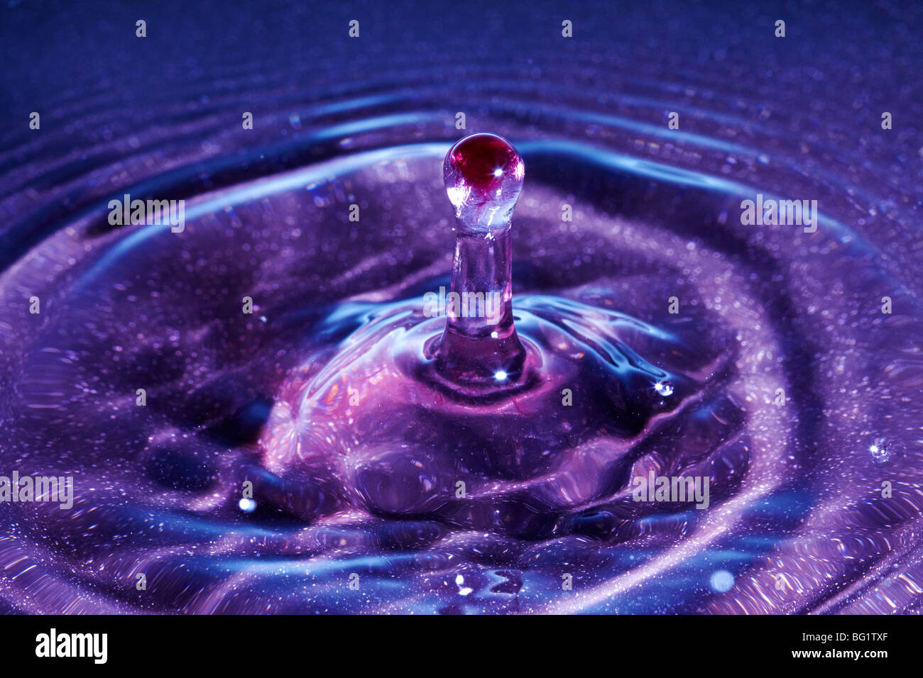 Water Drop just after landing in a pool of water Stock Photo - Alamy