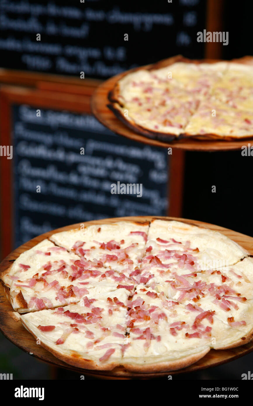Flammekuche also known as Tarte Flambe, which is a traditional Alsatian ...
