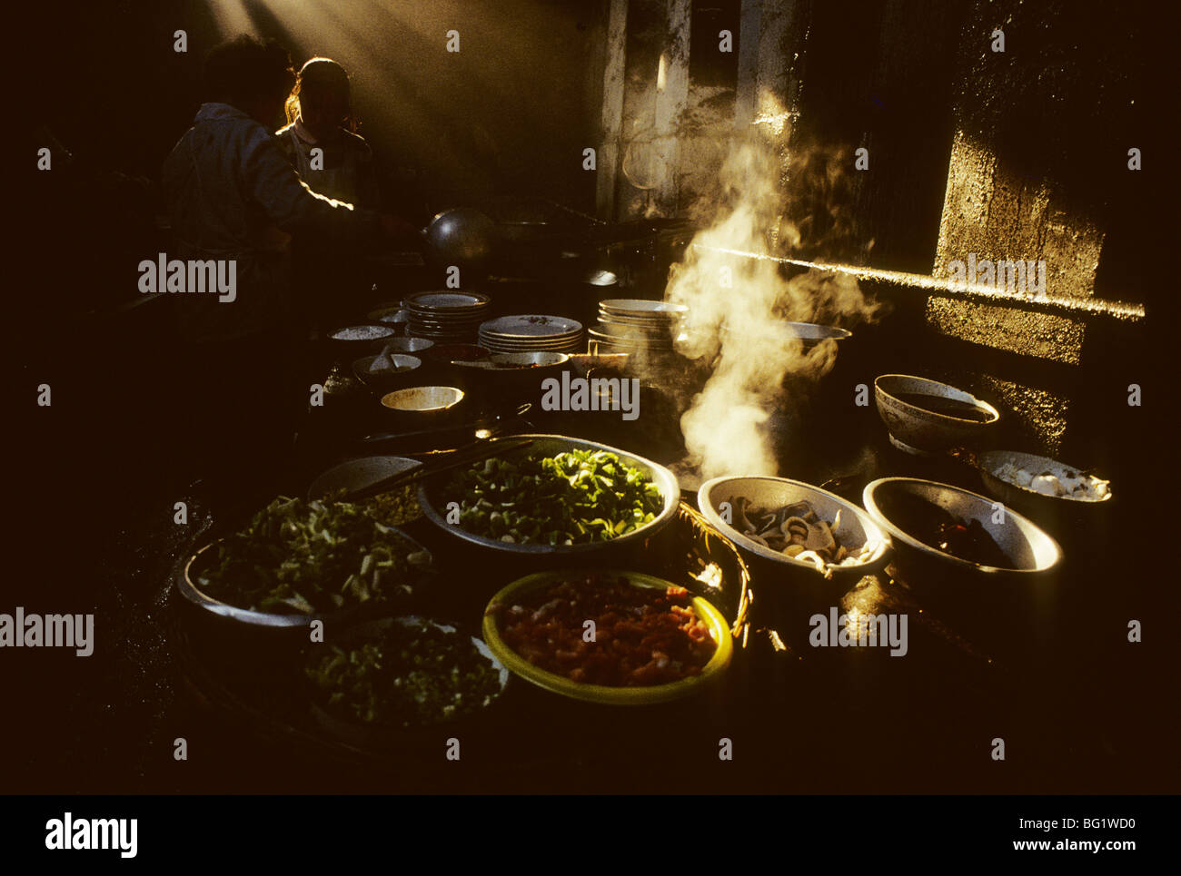 A kitchen in a small Chinese restaurant, Guangzhou, China Stock Photo ...