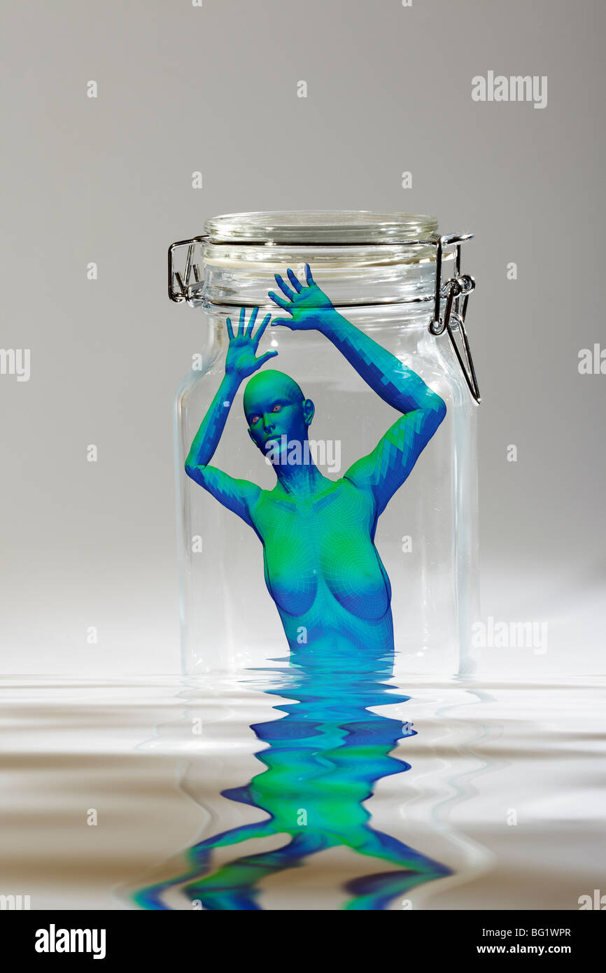 Image of a Woman Trapped inside a Glass Jar Stock Photo - Alamy