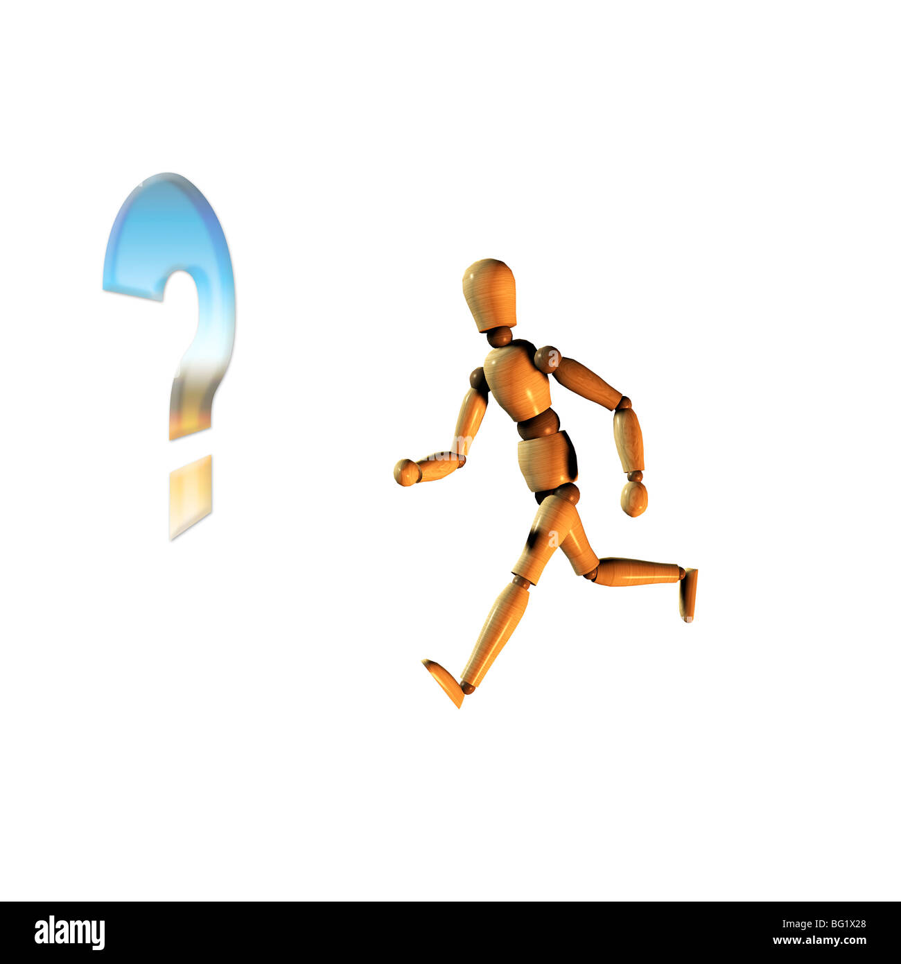 Running Mannequin with a Question mark Stock Photo - Alamy