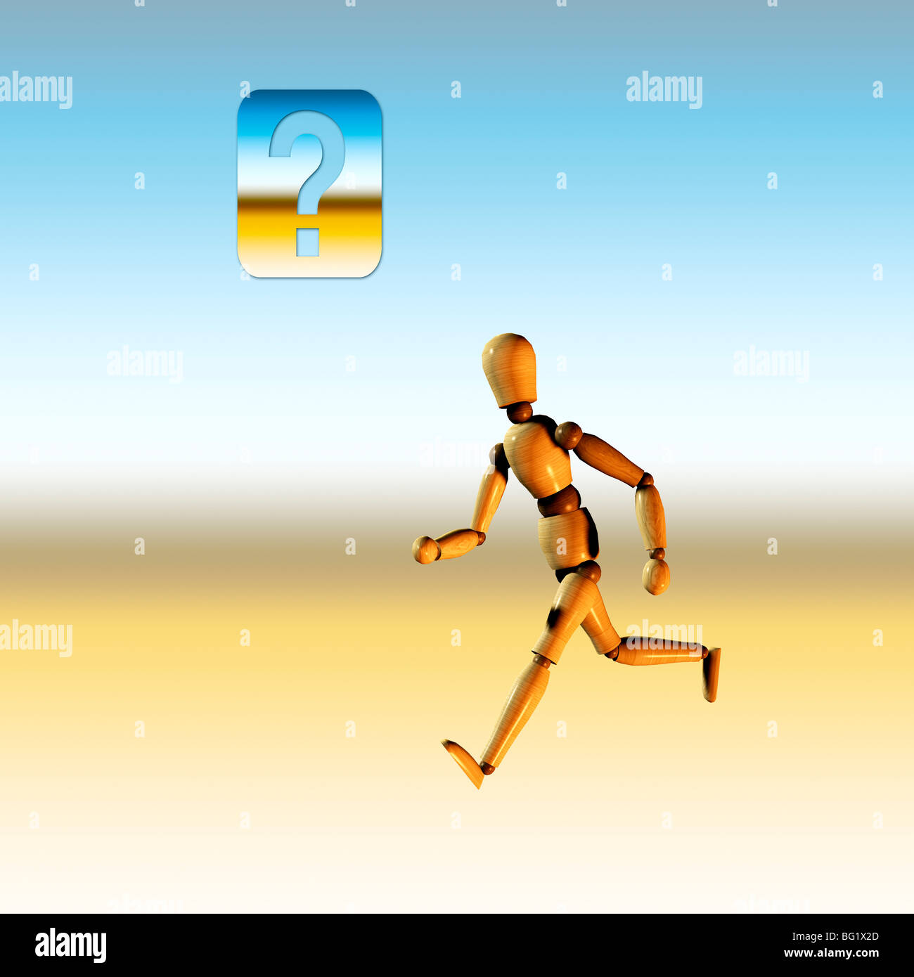 Running Mannequin with a Question mark Stock Photo - Alamy