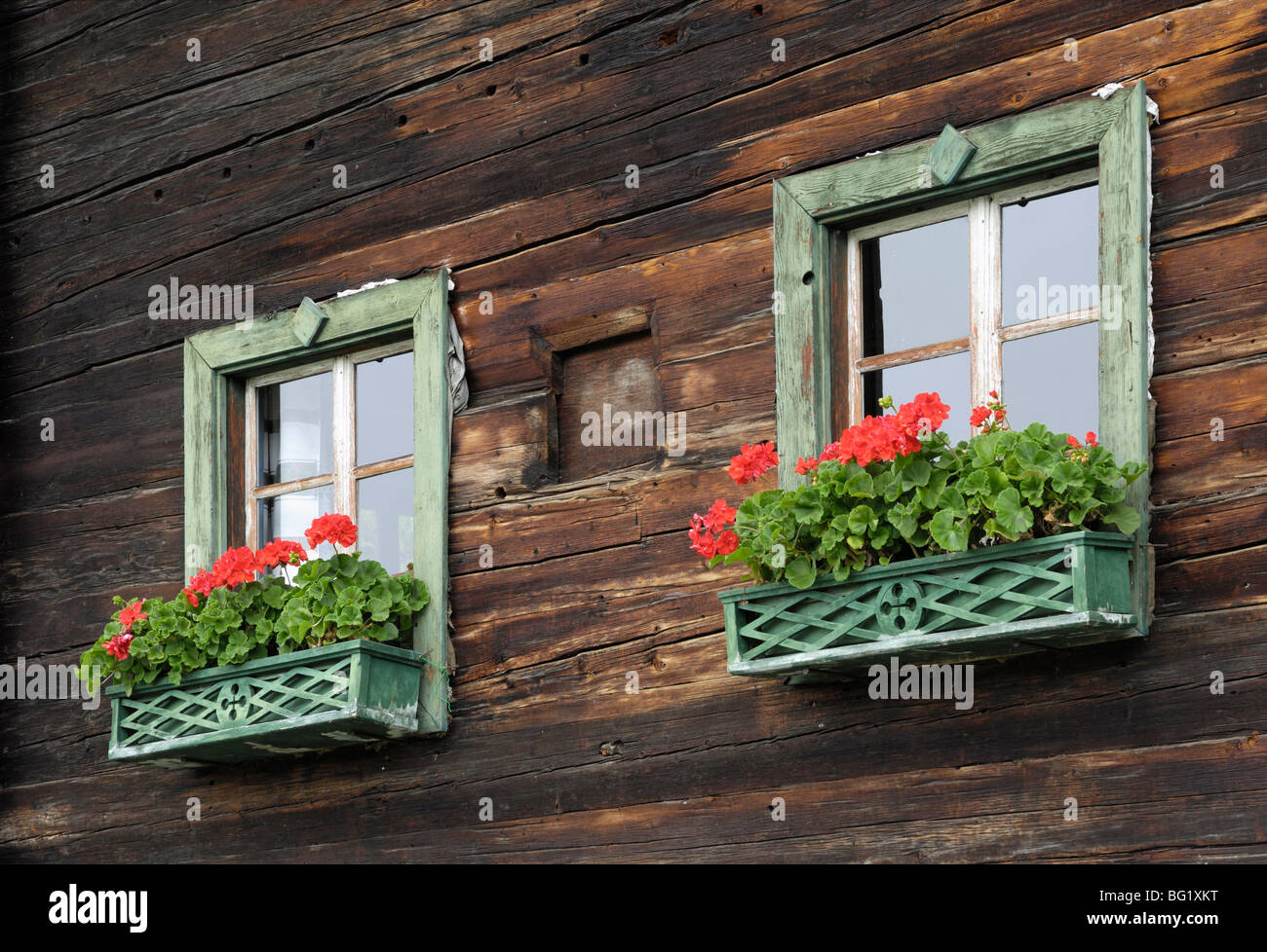 Typical window box, Otztal valley, Tyrol, Austria, Europe Stock Photo ...