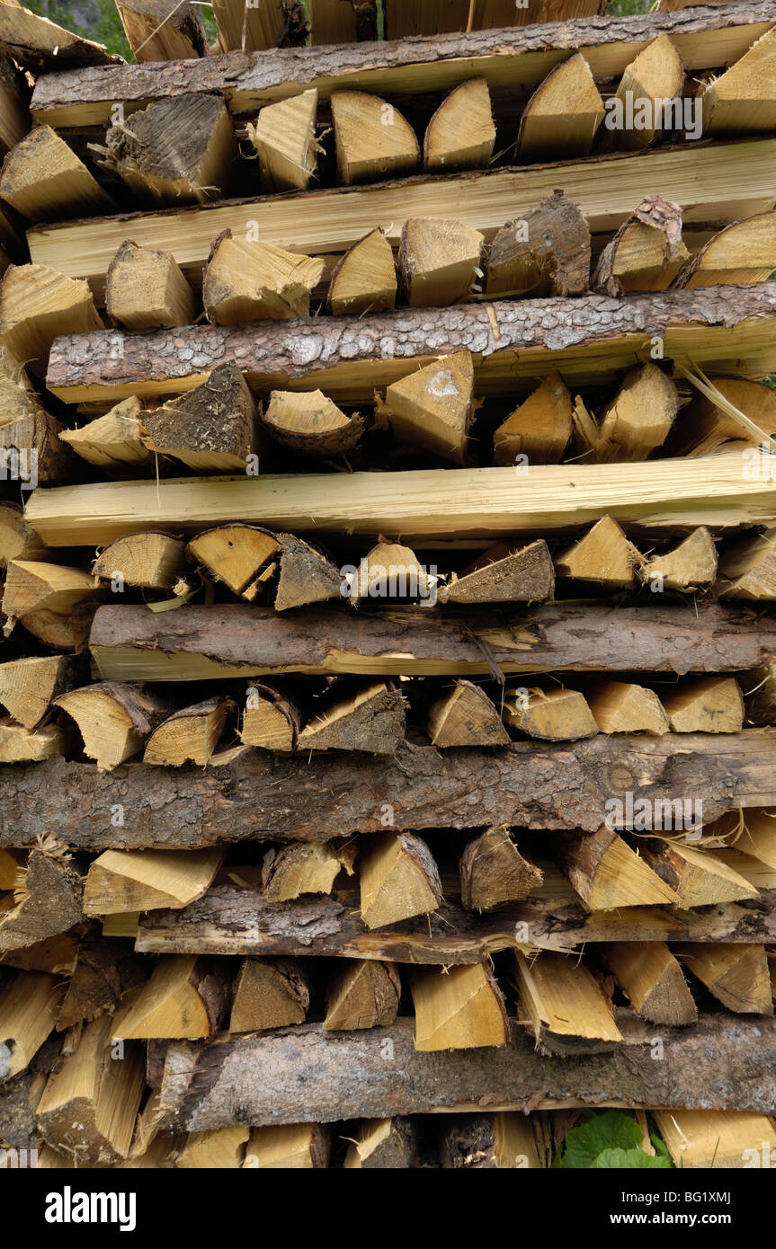 Stack of firewood typical of the Alps, Austria, Europe Stock Photo - Alamy