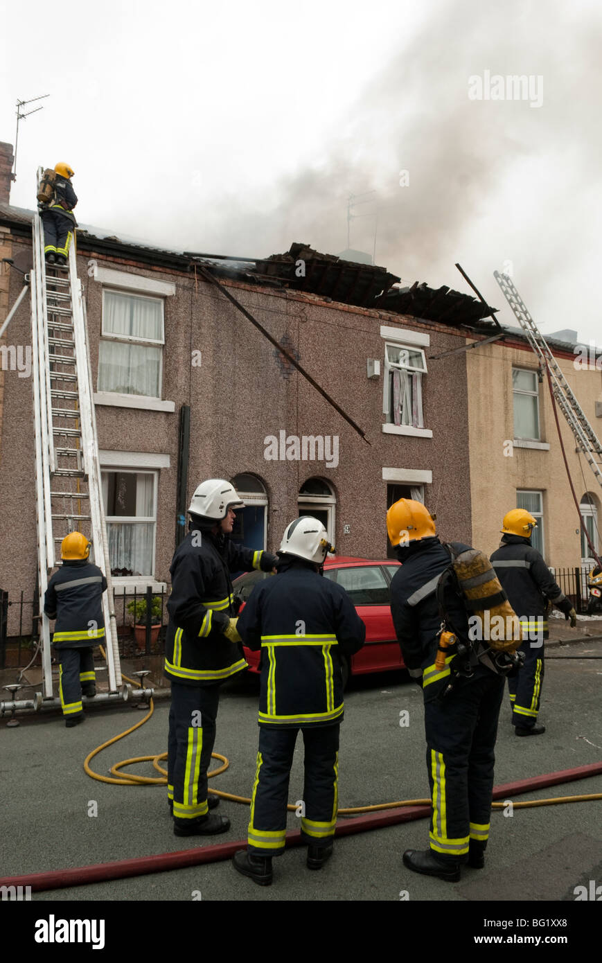 Terraced house fire following gas explosion Stock Photo - Alamy