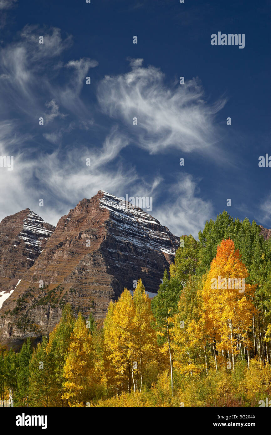Maroon Bells with fall color, White River National Forest, Colorado ...