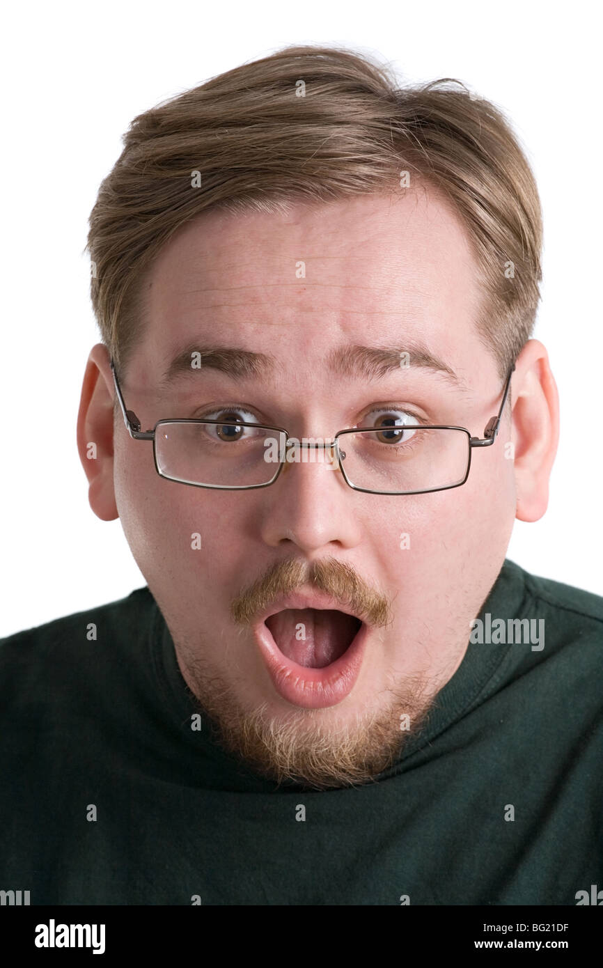 portrait of very surprised man with open mouth isolated on white Stock ...