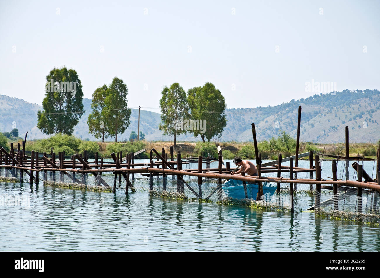 Fishing traps in the Vivari Channel at the entrance to Lake Butrint, at ...