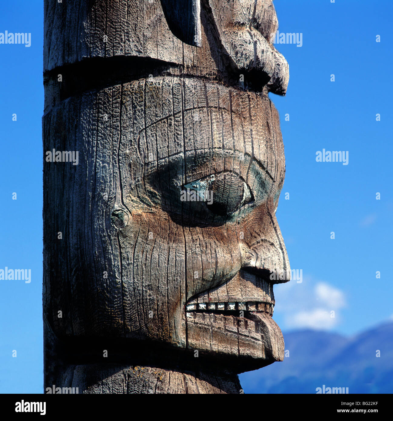 Gitxsan (Gitksan) Totem Pole, Kispiox, Northern BC, British Columbia ...