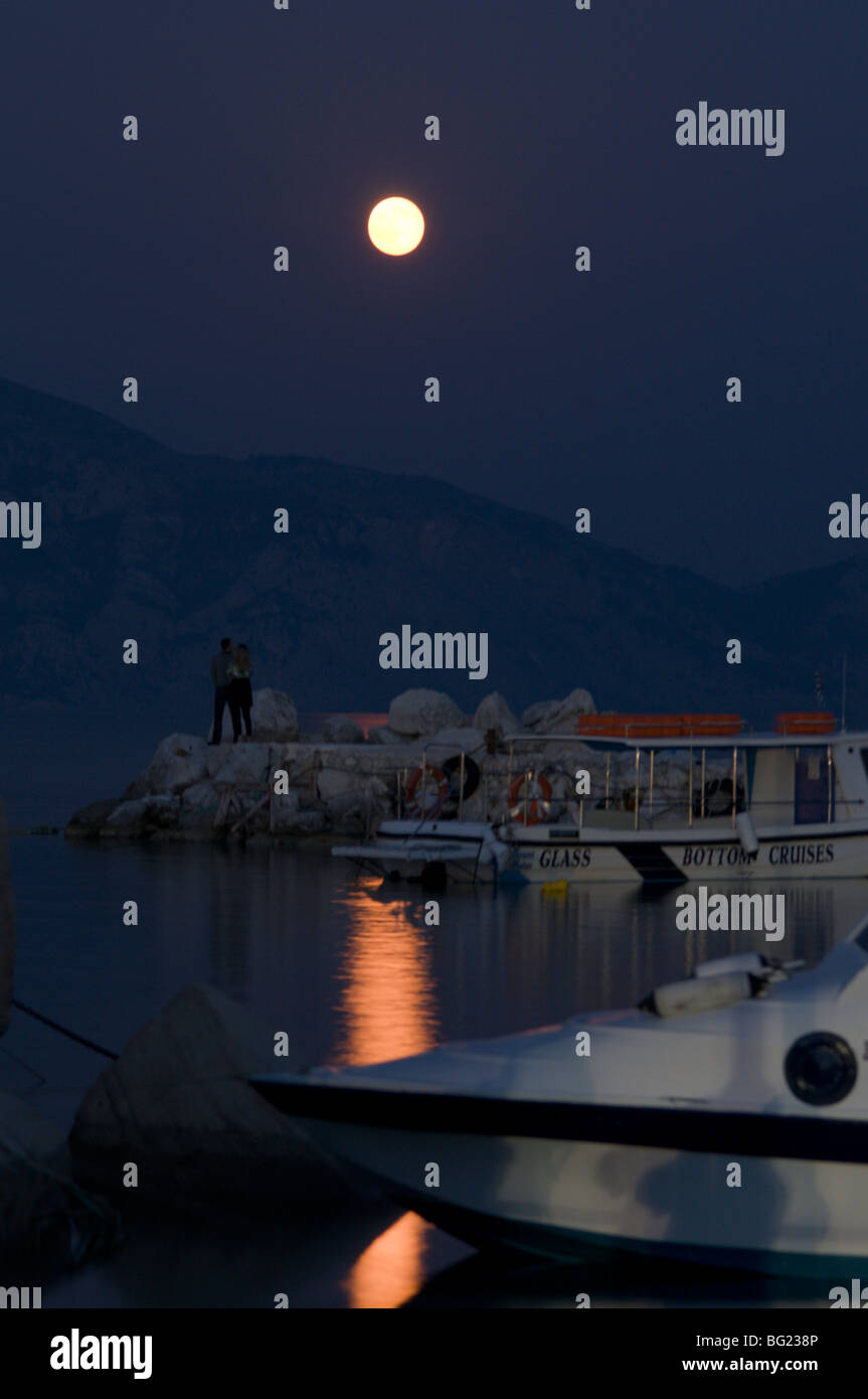 Greece. Zakynthos. Zante. Greek island. October. full moon rising over ...