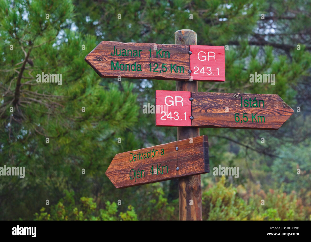 Sign post showing walking trails, Malaga Province, Spain Stock Photo ...