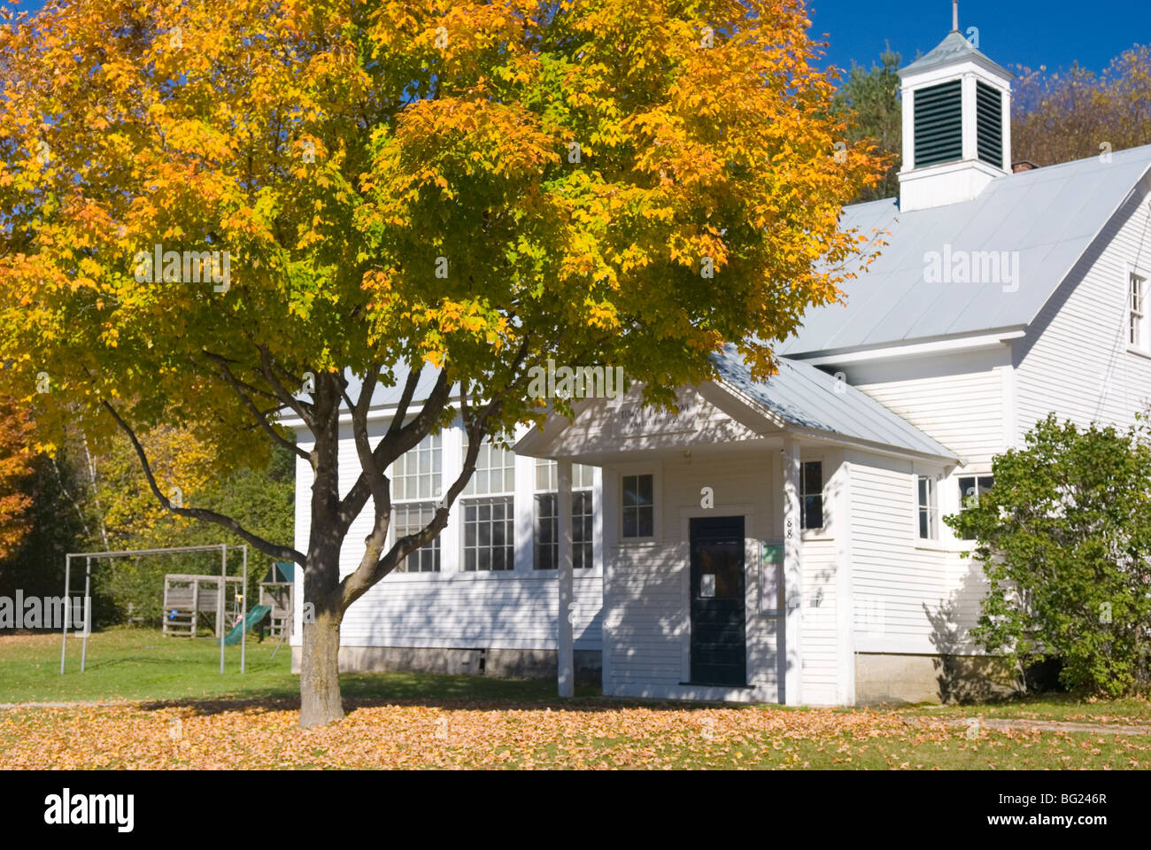 White church and maple trees in autumn Landgrove Vermont USA Stock ...