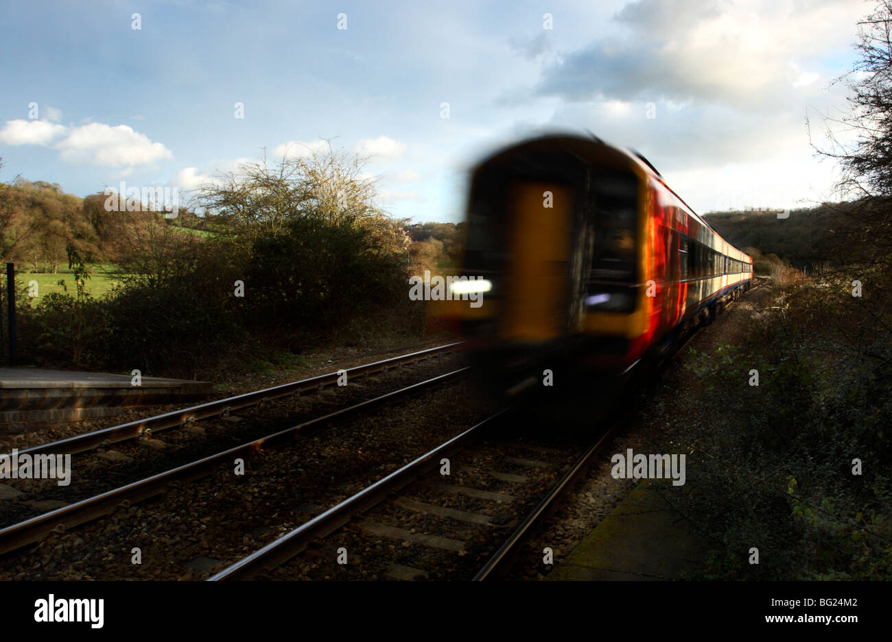Train approaching at speed Stock Photo - Alamy