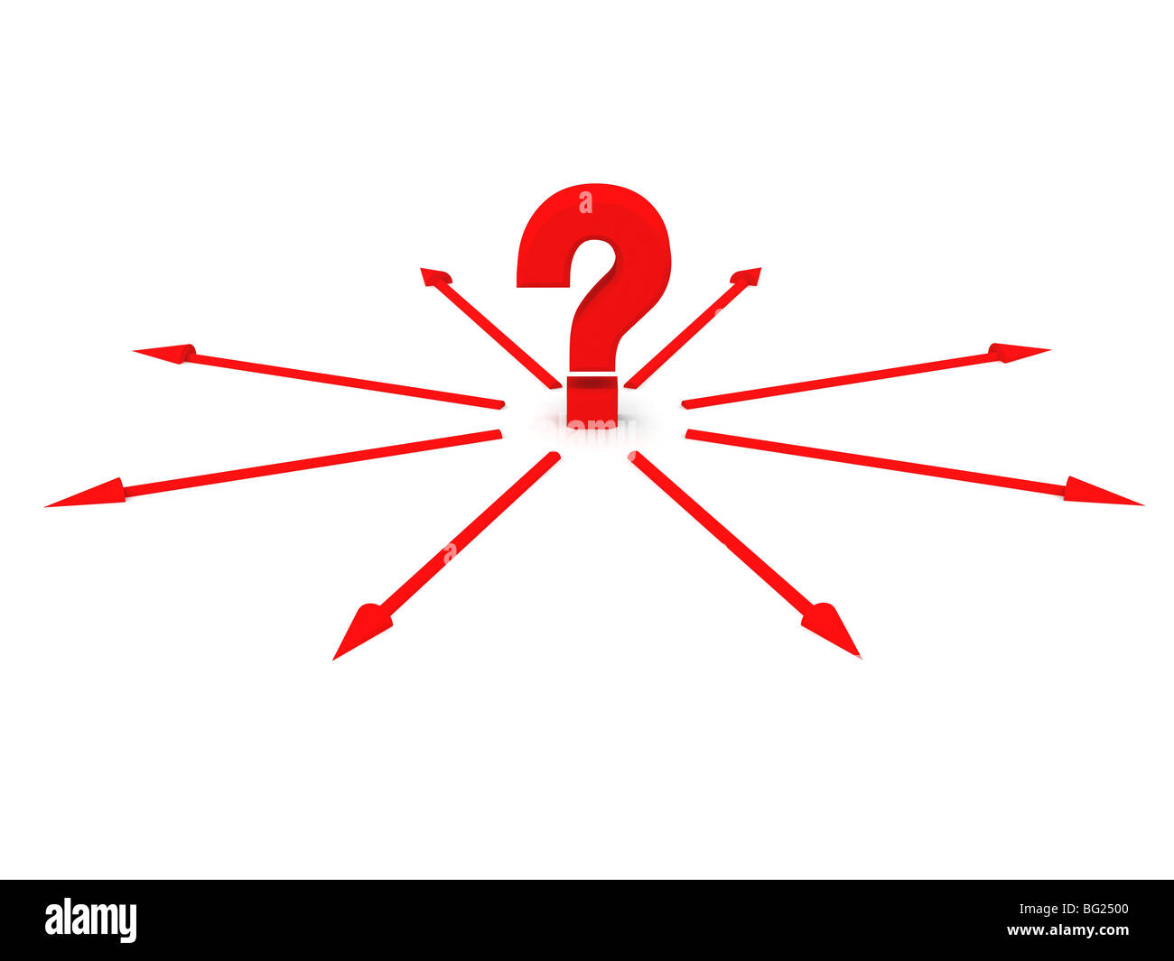 red question mark with arrows as a symbol for decision Stock Photo - Alamy