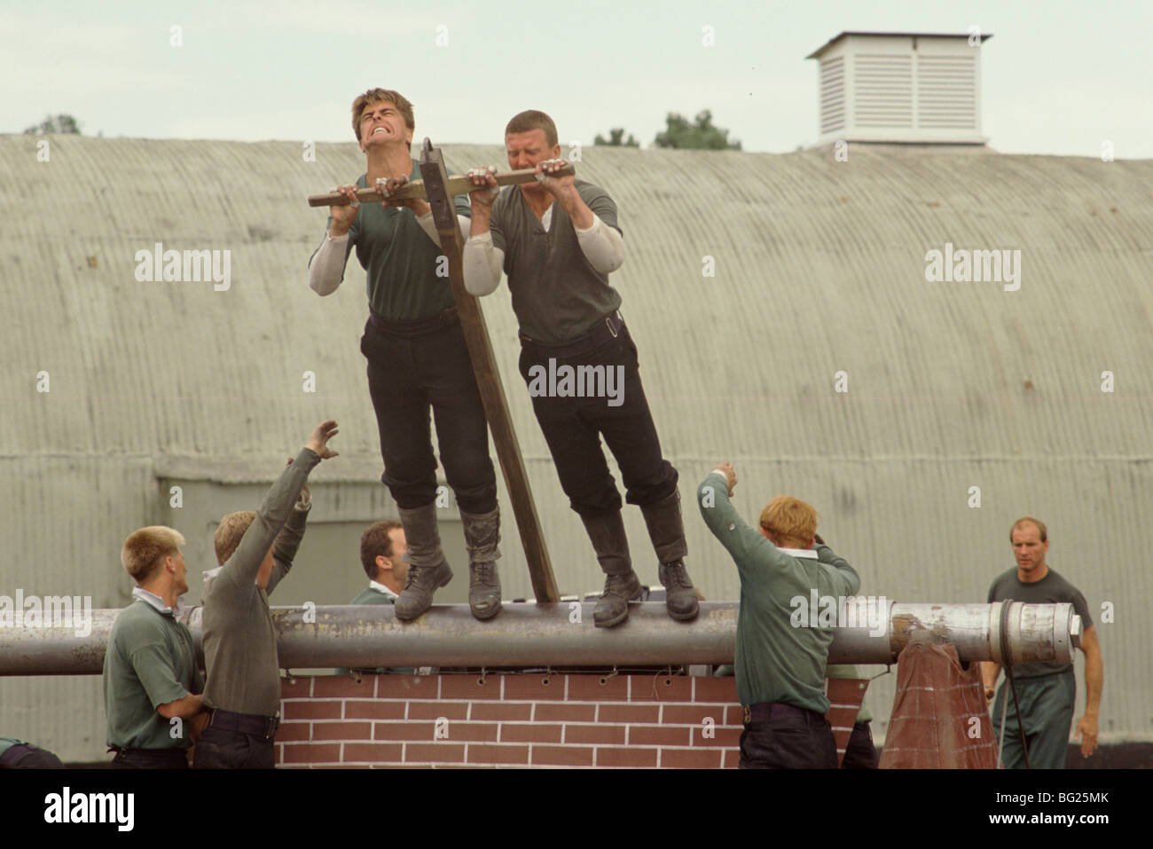 Members of the Fleet Air Arm practice for the Field Gunners Event at ...