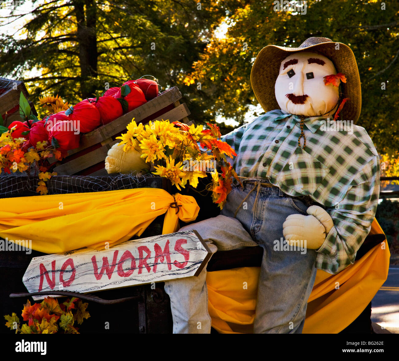 A scare crow on the side of a wagon Stock Photo - Alamy