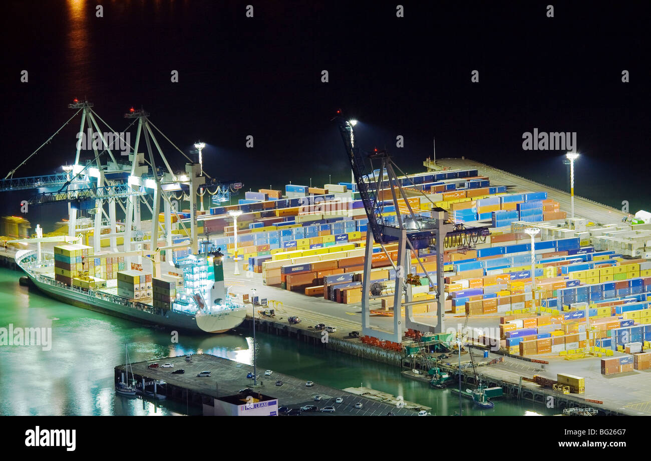 Cargo Containers at the Port of Auckland. New Zealand, North Island ...