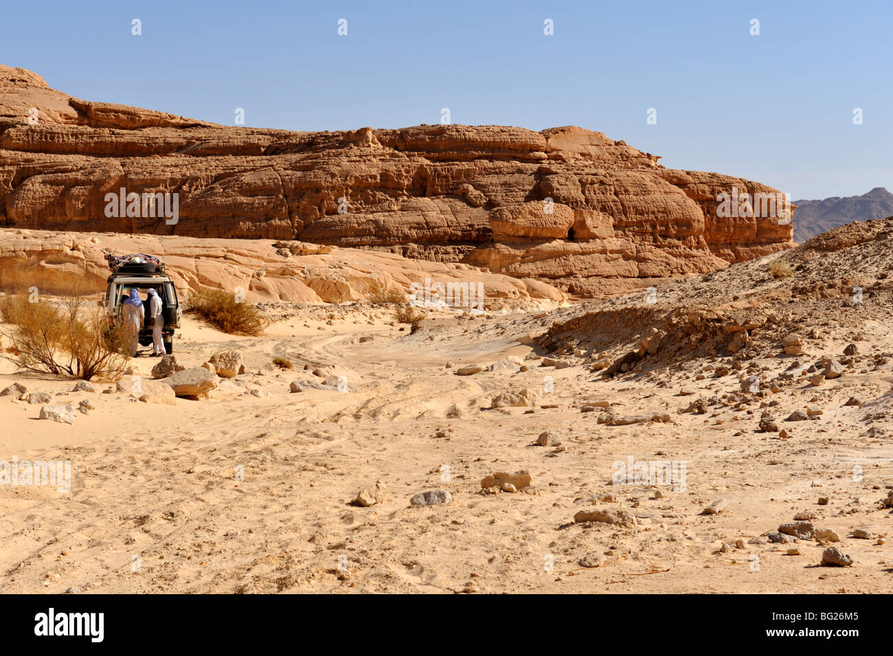 Mountains and off road 4 wheel drive car in desert South Sinai, Egypt ...