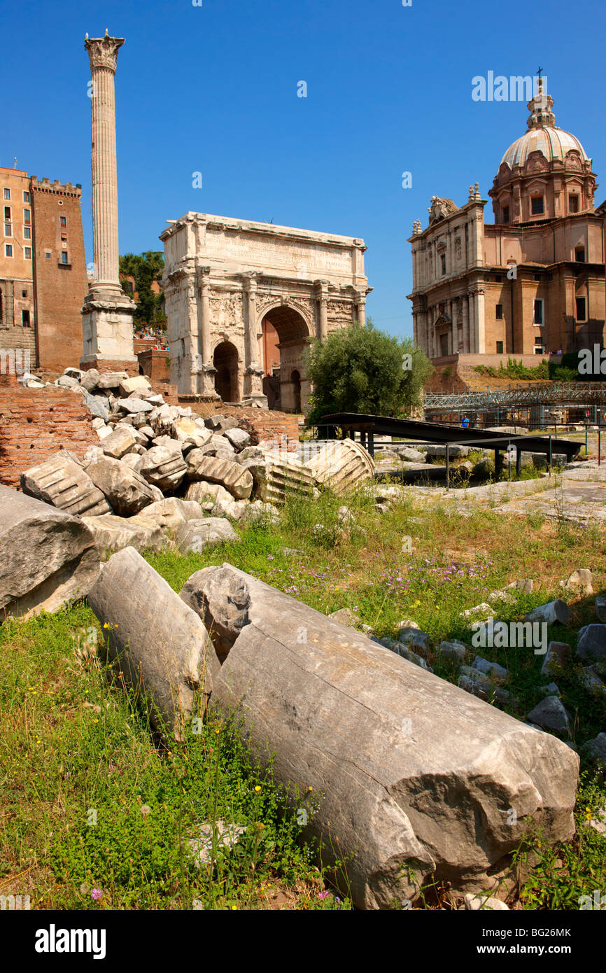 fallen columns looking towards the Arch of Septimius Severus, The Forum ...