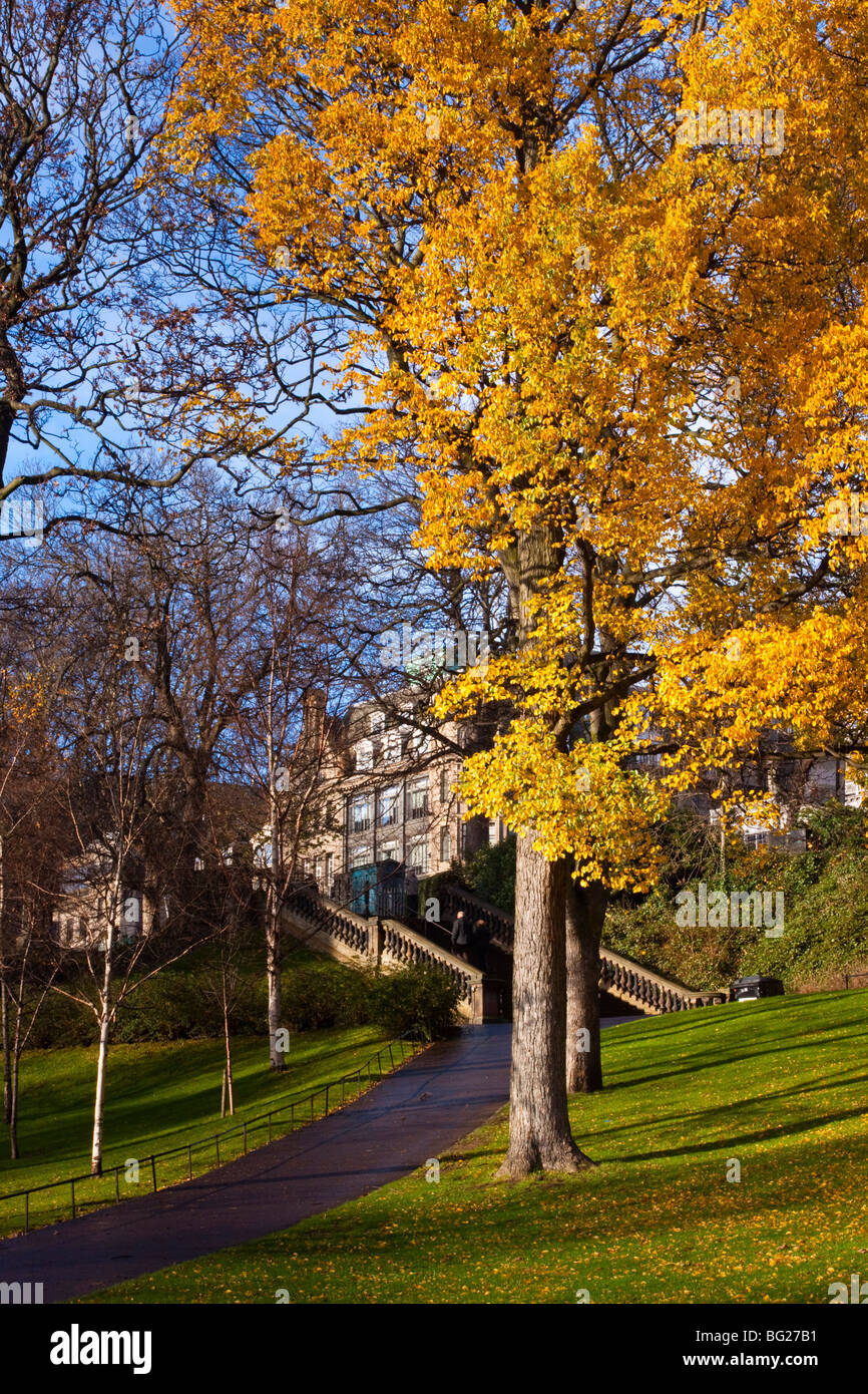 Scotland, Edinburgh, Princes Streeet Gardens. Autumn colours of trees ...