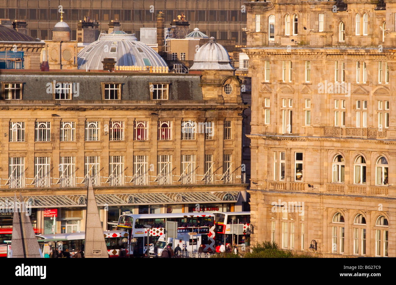 Scotland, Edinburgh, Princes Street. Typical architecture of the shops ...