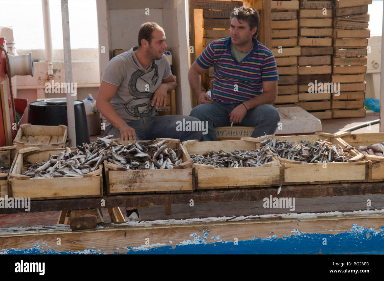 Greece. Zakynthos. Zante. Greek island. October. Fish being sold ...