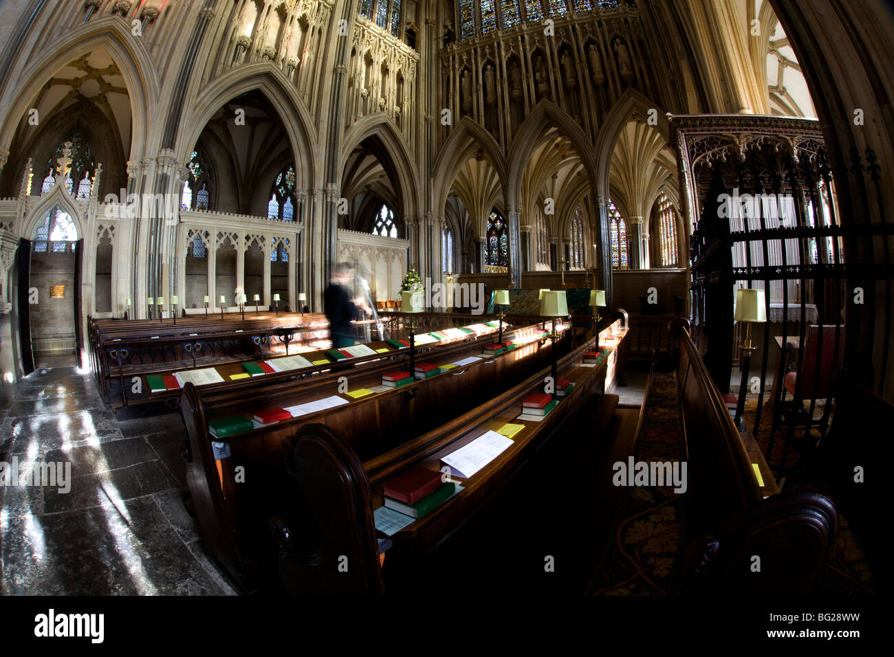 Wells Cathedral interior showing seating for congregation Stock Photo ...