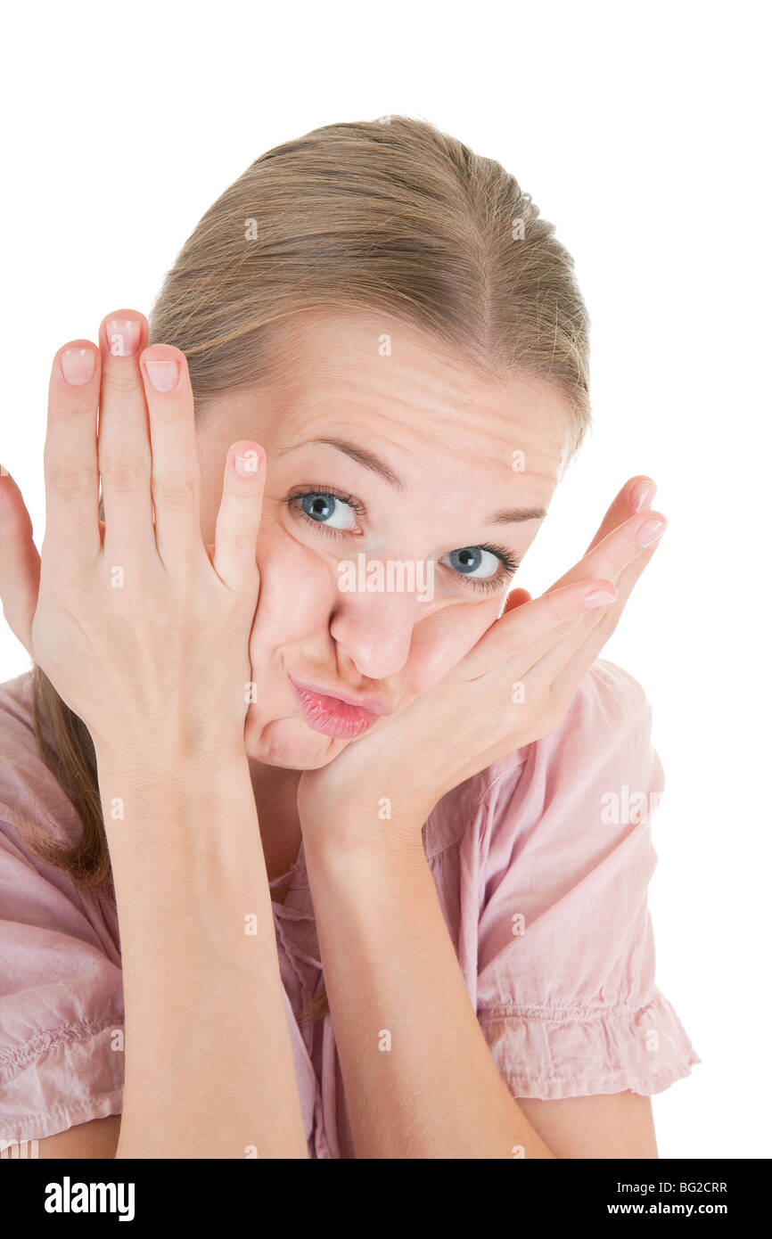 portrait of positive careless girl on white Stock Photo - Alamy