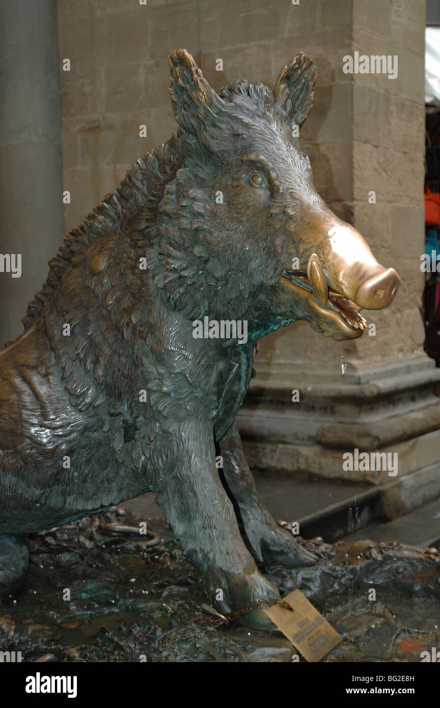 Bronze Boar Fountain in the Market Hall in Florence, Tuscany Italy ...