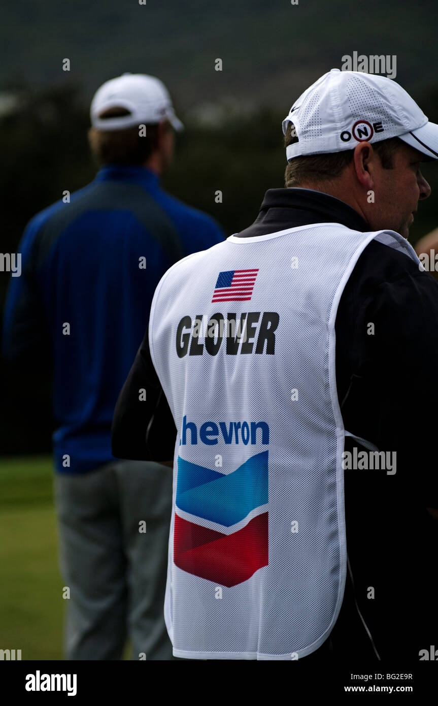 Lucas Glover stands with his caddy on the tee box during the Pro Am of ...