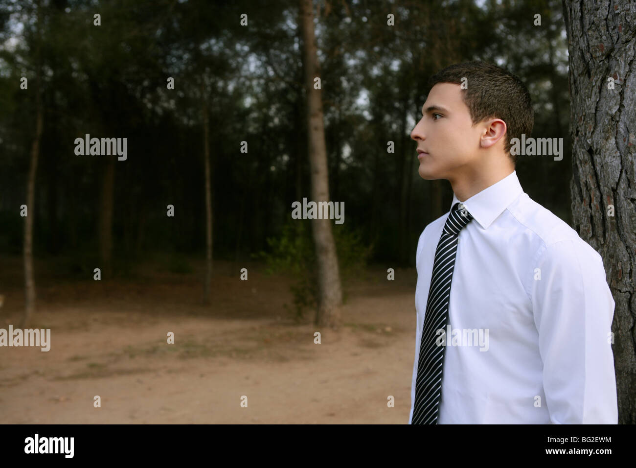 Businessman posing relaxed on a park forest outdoor landscape Stock ...