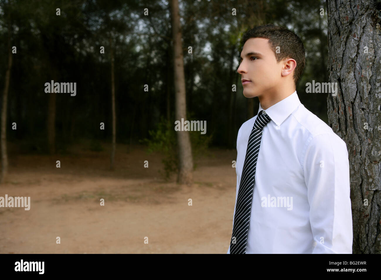 Businessman posing relaxed on a park forest outdoor landscape Stock ...
