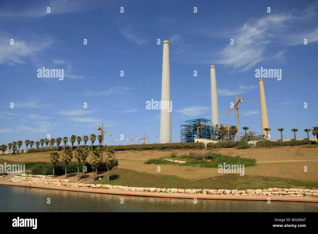 Israel, Sharon region. Orot Rabin power plant by Hadera river Stock ...