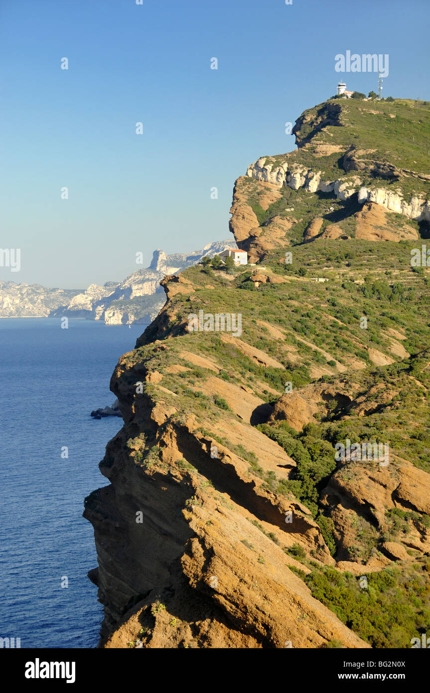 House on Edge of Sea Cliffs or Cliff Edge and Lighthouse, Route des ...