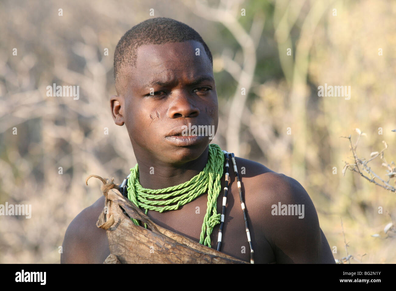 Africa, Tanzania, Lake Eyasi, Hadza hunters with bow and arrow. Hadza ...