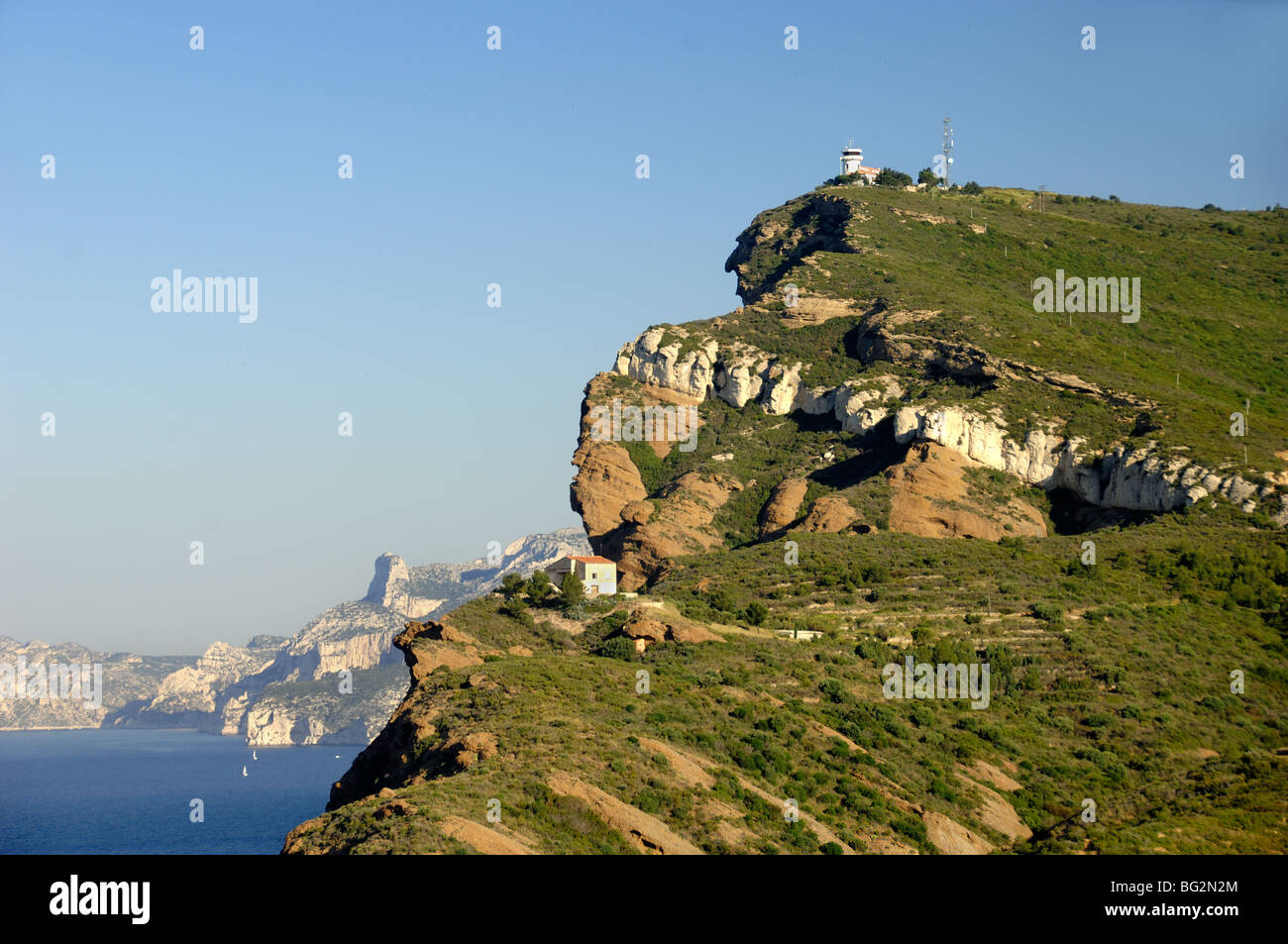 House on Edge of Sea Cliffs or Cliff Edge and Lighthouse, Route des ...