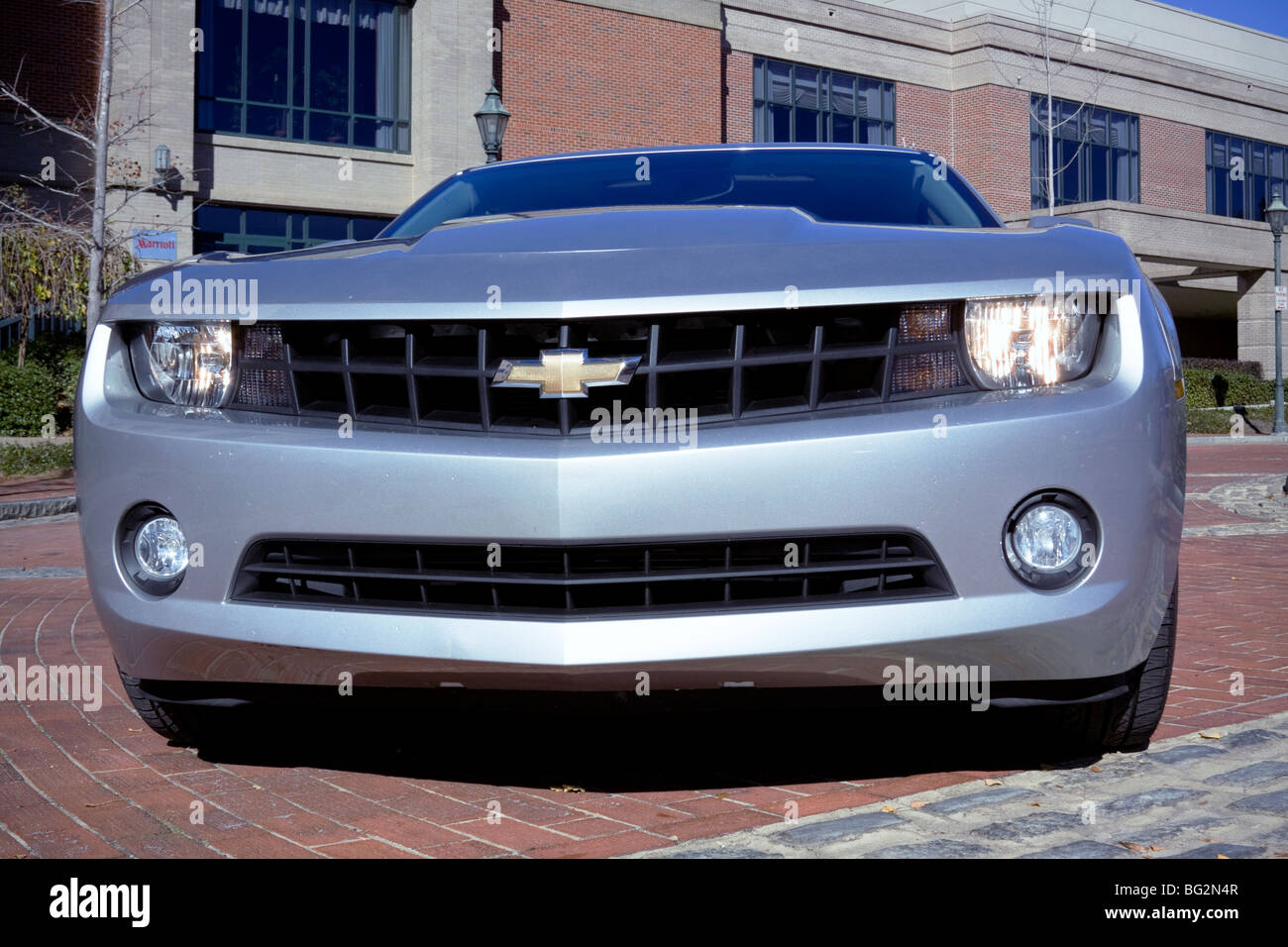 Brand new 2010 bright silver Chevrolet Camaro sports car Stock Photo ...