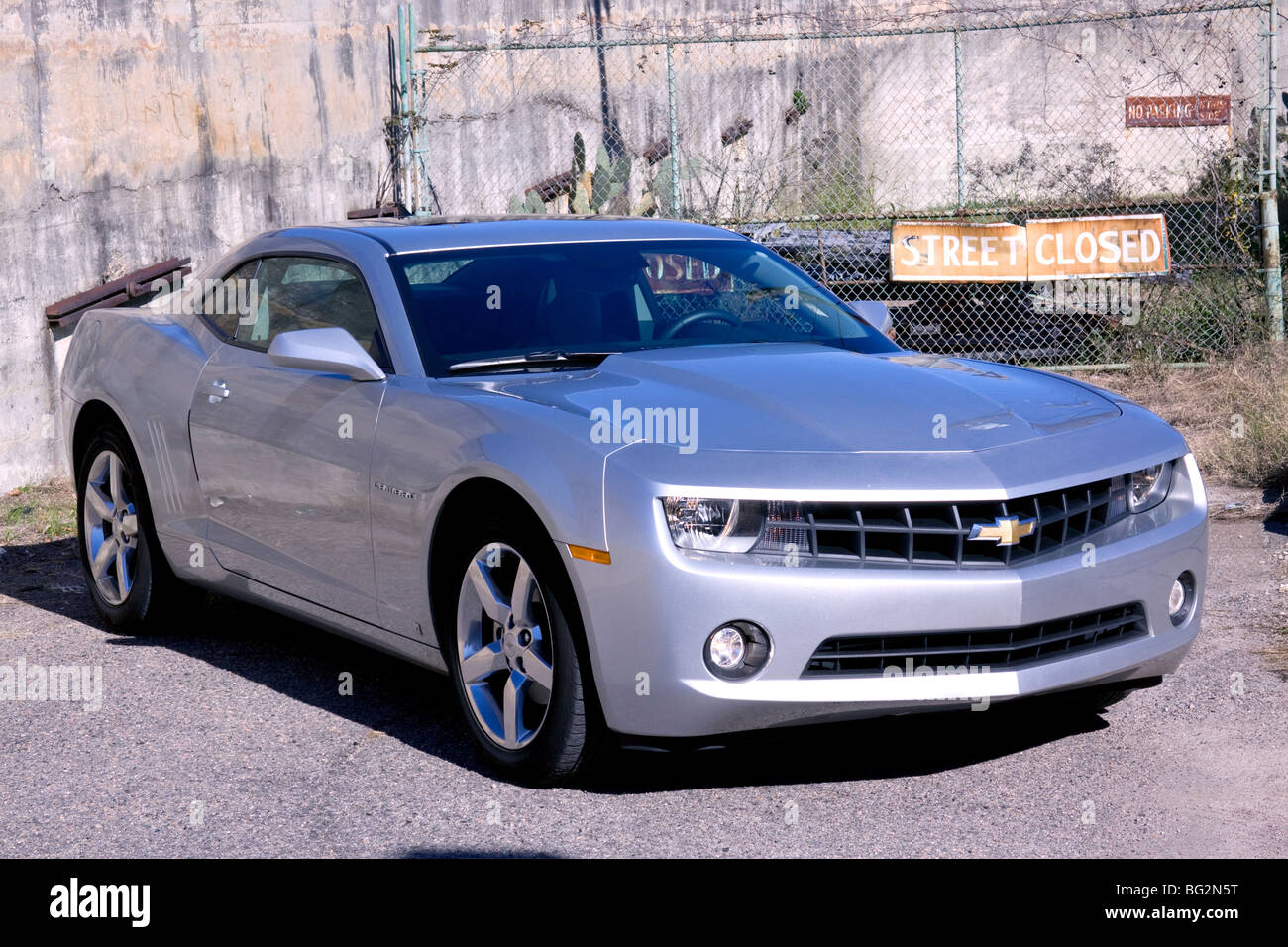 Brand new 2010 bright silver Chevrolet Camaro sports car Stock Photo ...