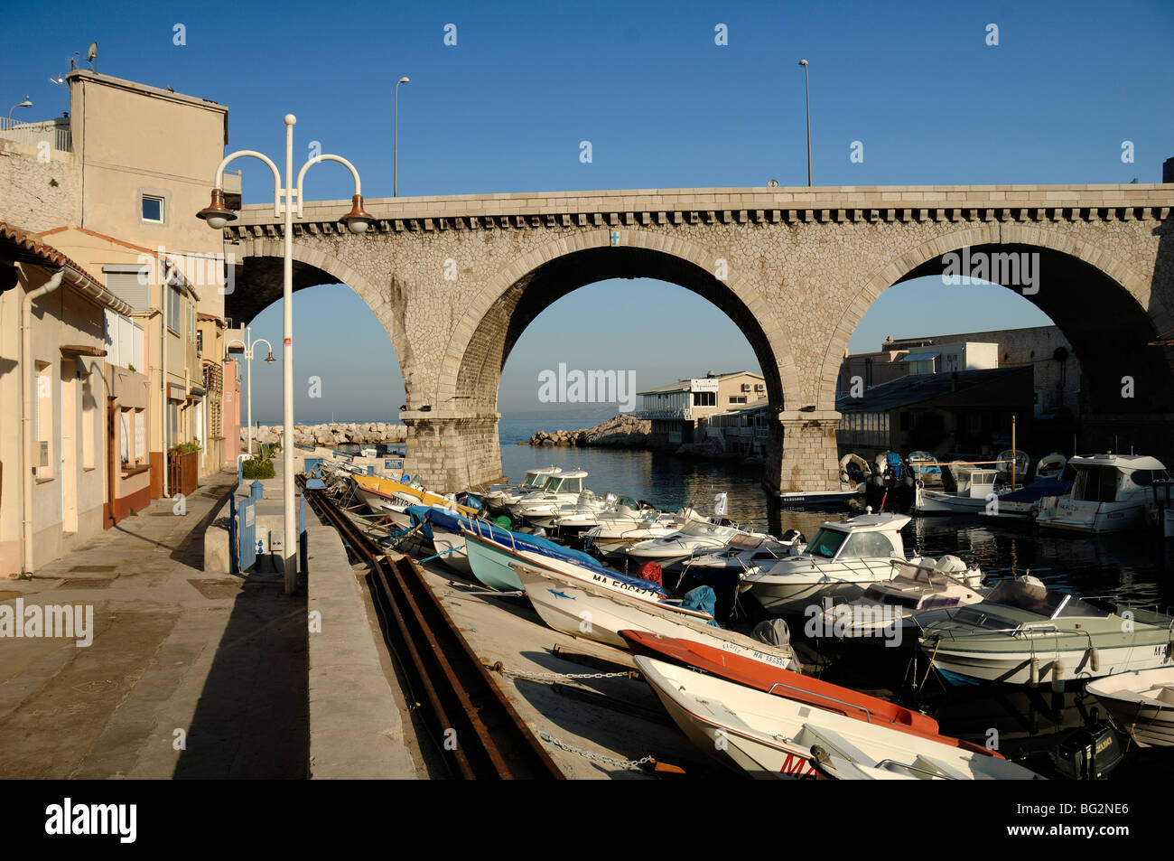 Vallon des Auffes Inlet, Fishing Port, Boats & Bridge of Corniche Road ...