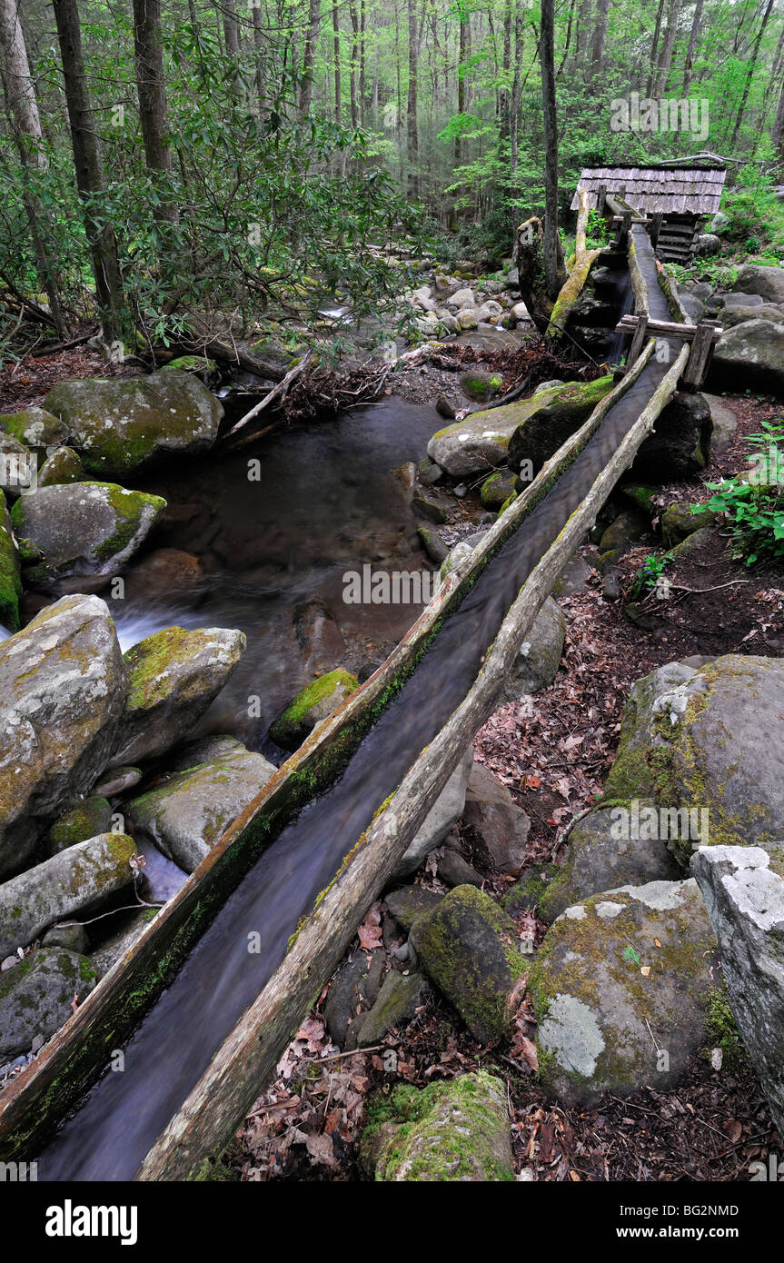 Noah Bud Ogle place hollowed-log flume divert water flow to tub mill ...