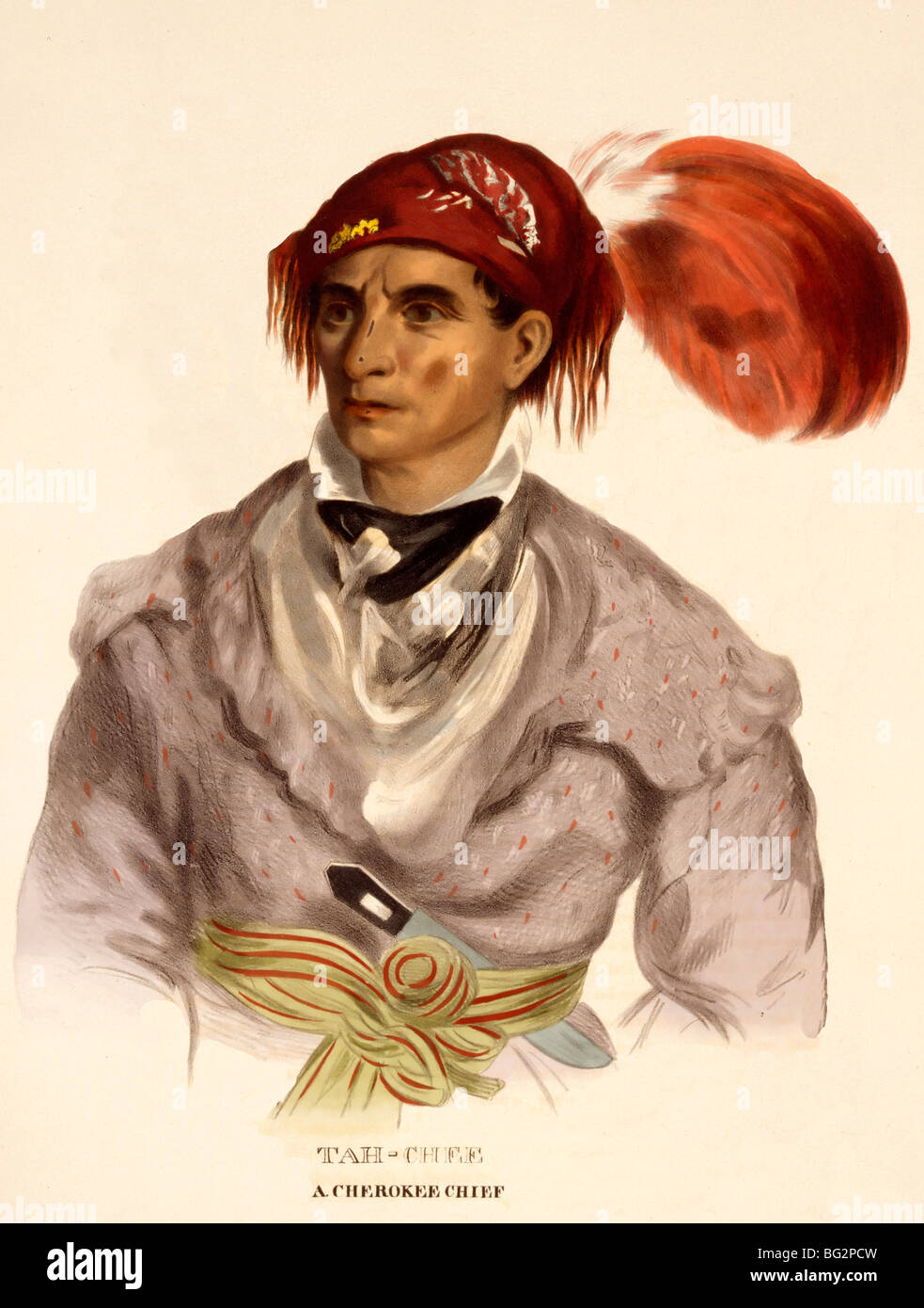 Tah-chee, a Cherokee chief, half-length portrait, facing left, wearing ...