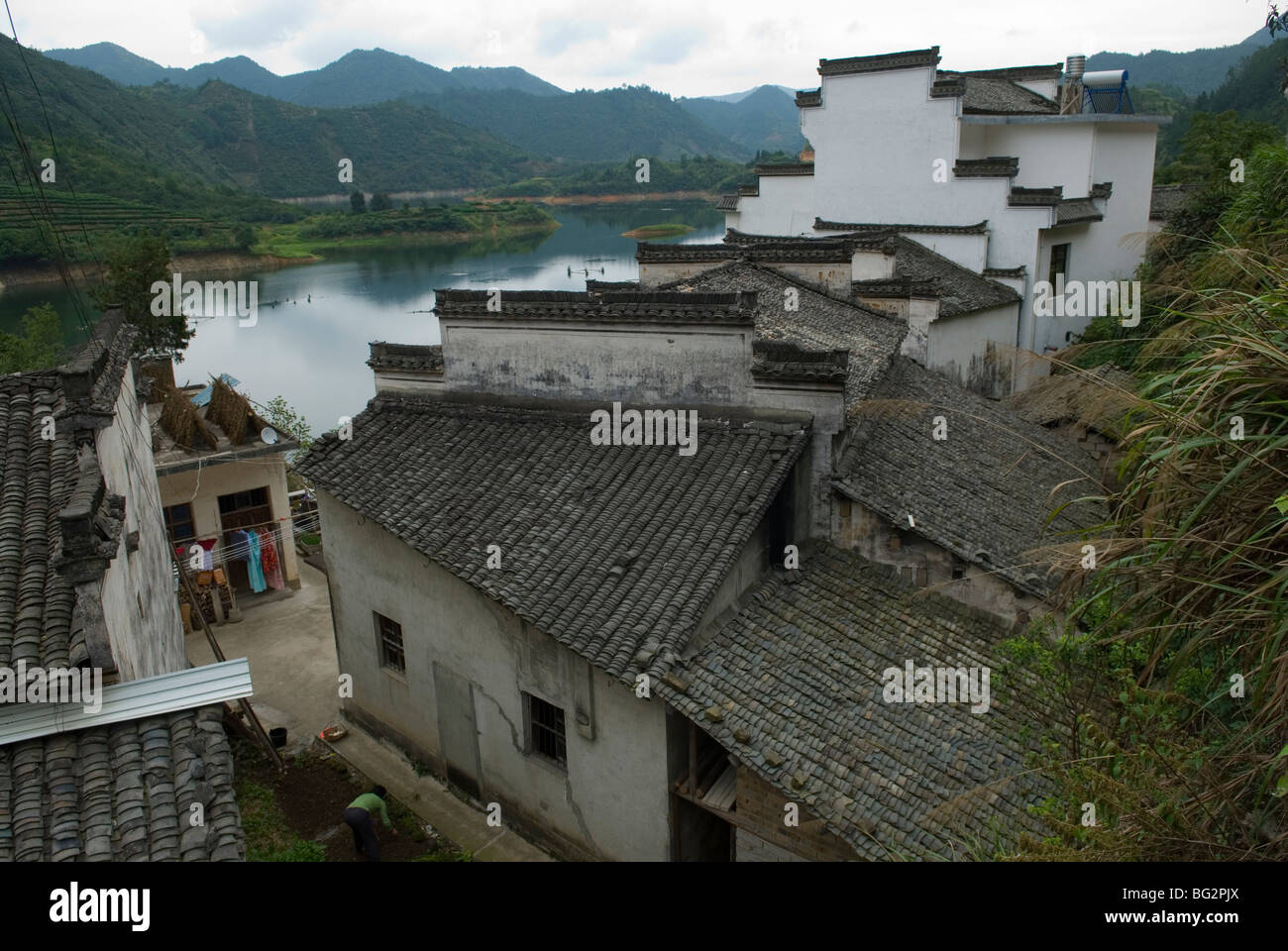 White Huizhou houses in a small village along the road to Tankou, Huang ...