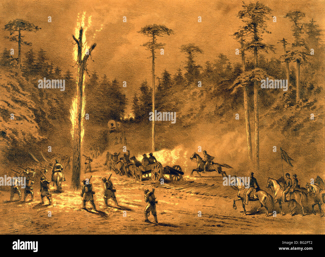 A night march. The army going into action through the woods Stock Photo ...