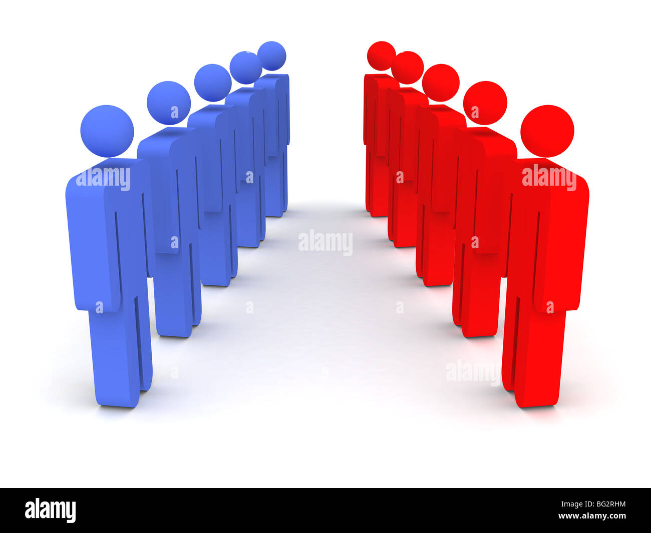 digital render of opposing lines of red and blue figures Stock Photo ...