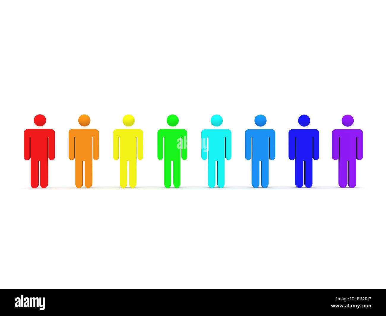 3d render of 8 figurines in rainbow colors in a row Stock Photo - Alamy
