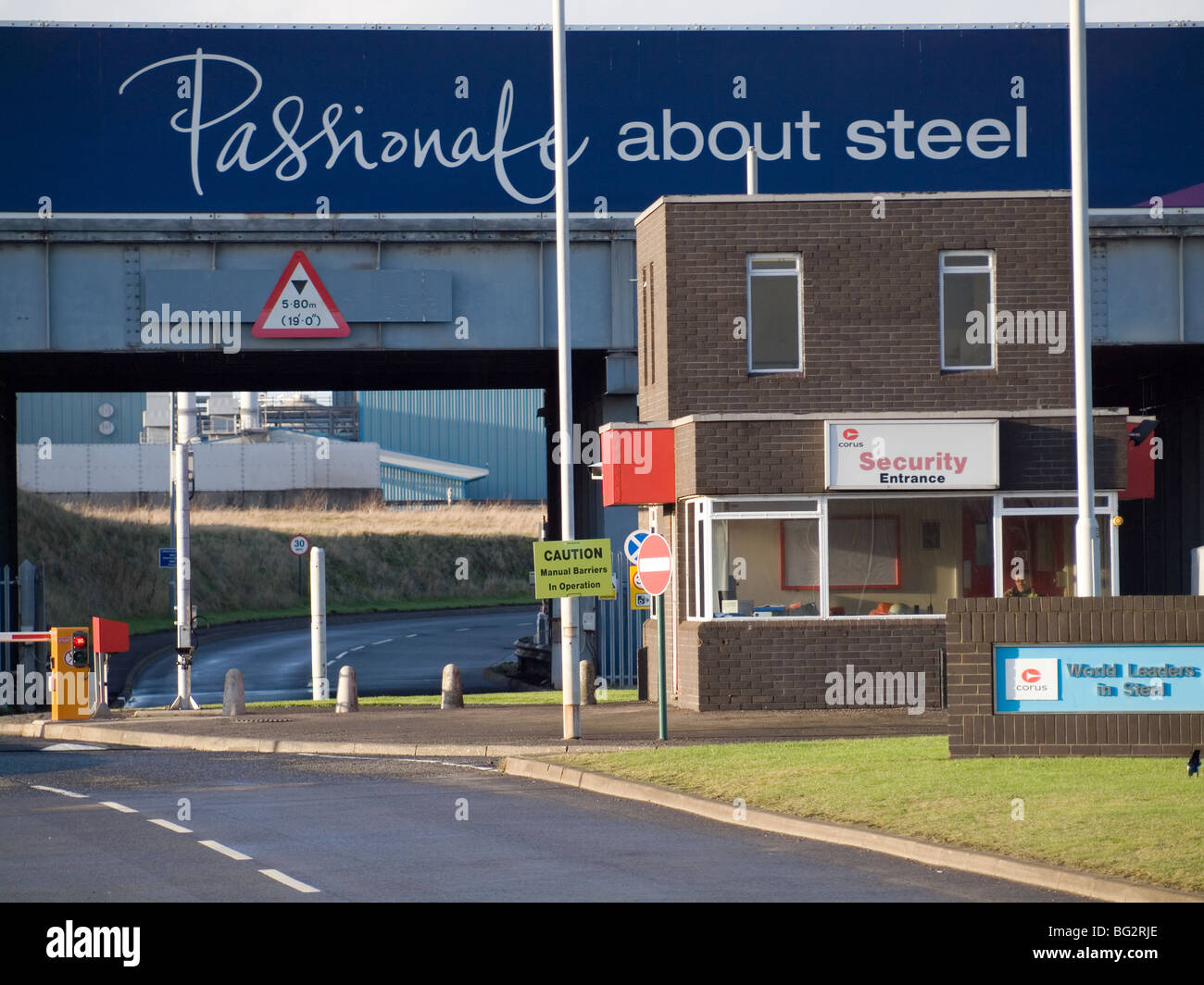 “Passionate about steel” sign above the entrance to Corus Steel works ...
