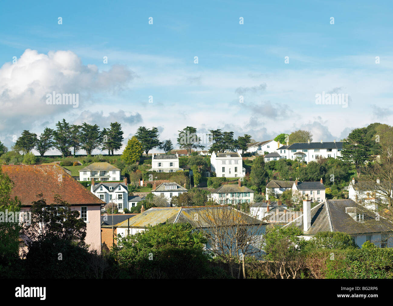 Elevated view looking across houses in Budleigh Salterton Stock Photo ...