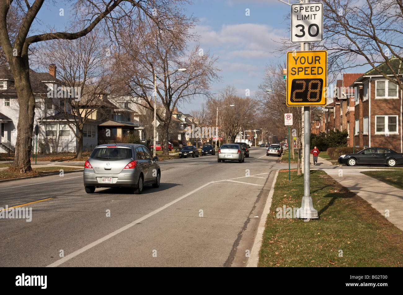 Radar controlled speed limit sign Stock Photo - Alamy