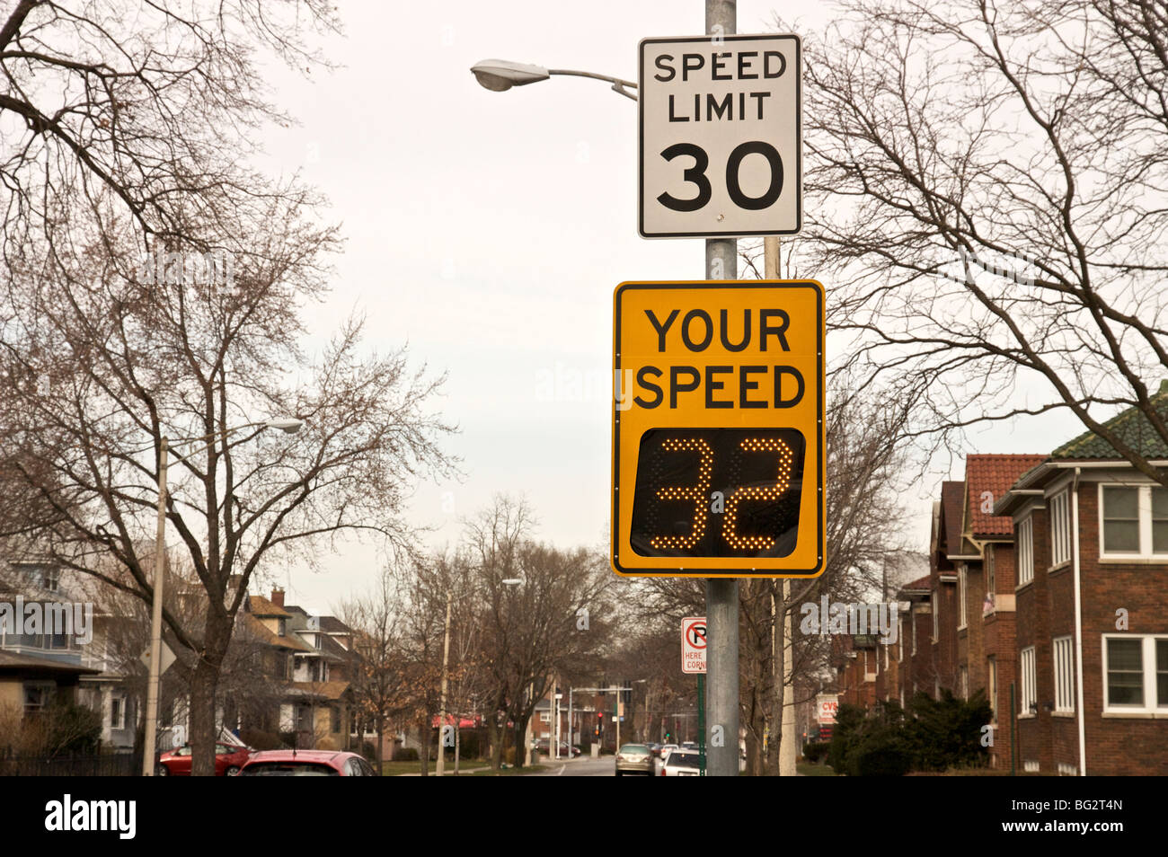 Radar controlled speed limit sign Stock Photo - Alamy